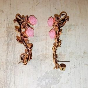 Jewelry | Gold Leafy Pink Rose Cuff Ear Vine Wrap Earrings | Poshmark